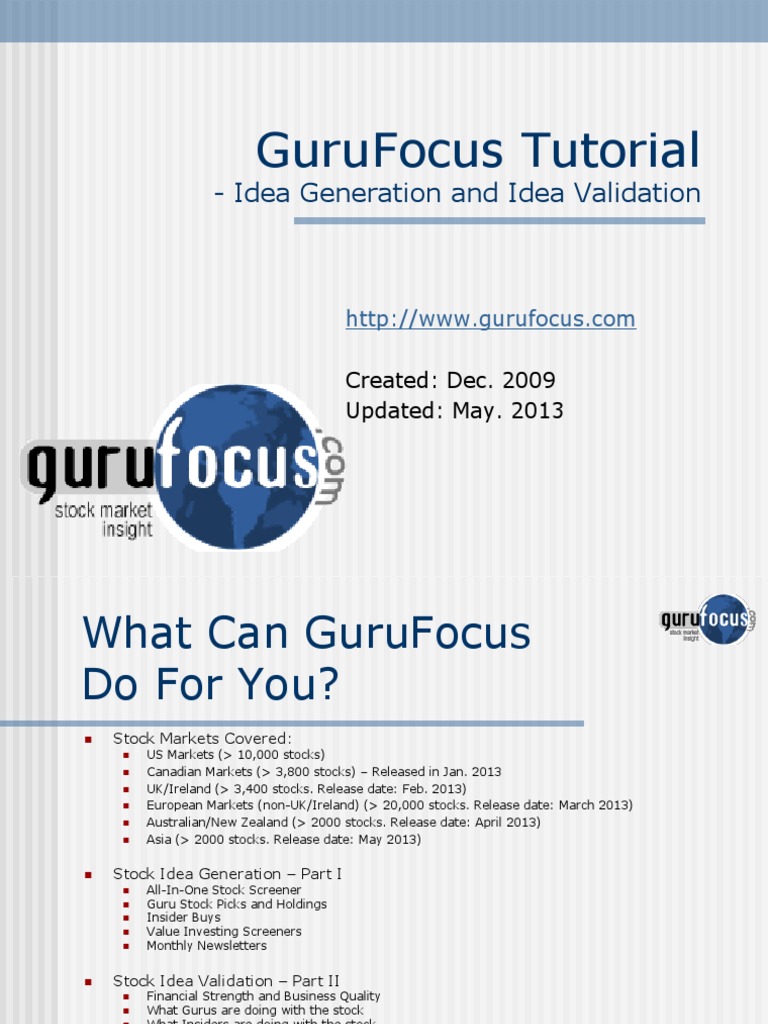 Gurufocus Tutorial: - Idea Generation and Idea Validation | PDF ...