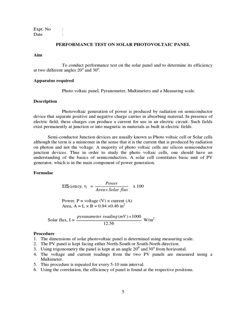 2 Performance Test On Solar Photovoltaic Panel | PDF | Solar Cell ...