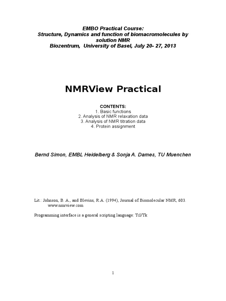 NMRView Practical Script | PDF | Spectrum | Command Line Interface