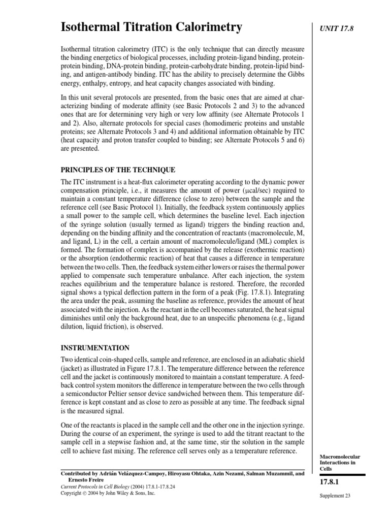 Itc Current Protocols | PDF | Ligand (Biochemistry) | Molecular Binding