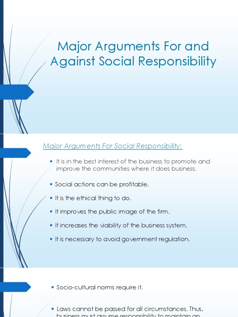 Major Arguments For and Against Social Responsibility | PDF | Business ...