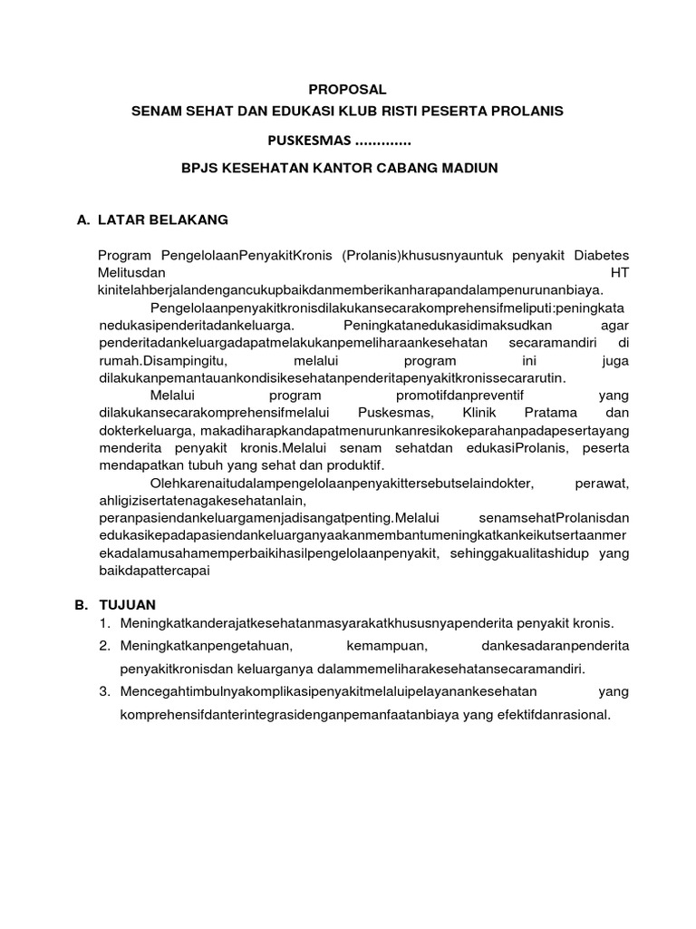 Contoh Proposal Prolanis Puskesmas | PDF | Pengembangan Diri