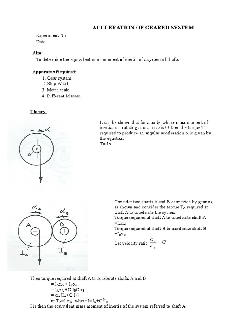 6.acceleration of Gear System | PDF | Torque | Temporal Rates