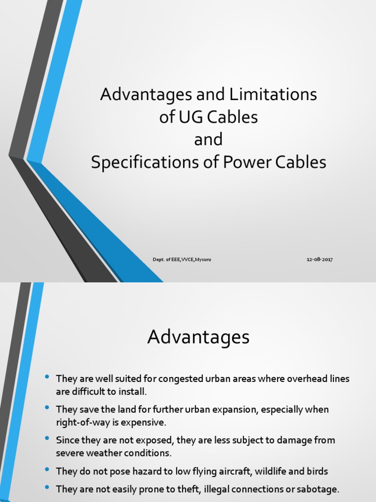 Advantages and Limitations of UG Cables and Specifications of Power ...