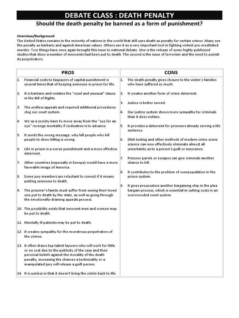 Debate Class - Death Penalty | PDF | Plea Bargain | Capital Punishment