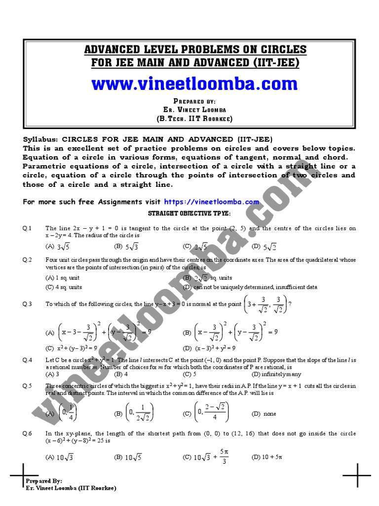 Advanced Circle Problems for JEE | PDF | Circle | Line (Geometry)