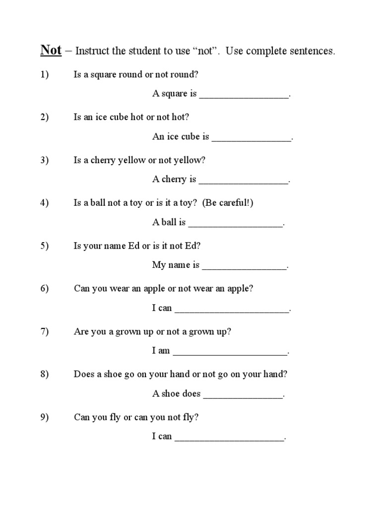 Instruct The Student To Use "Not". Use Complete Sentences | PDF ...