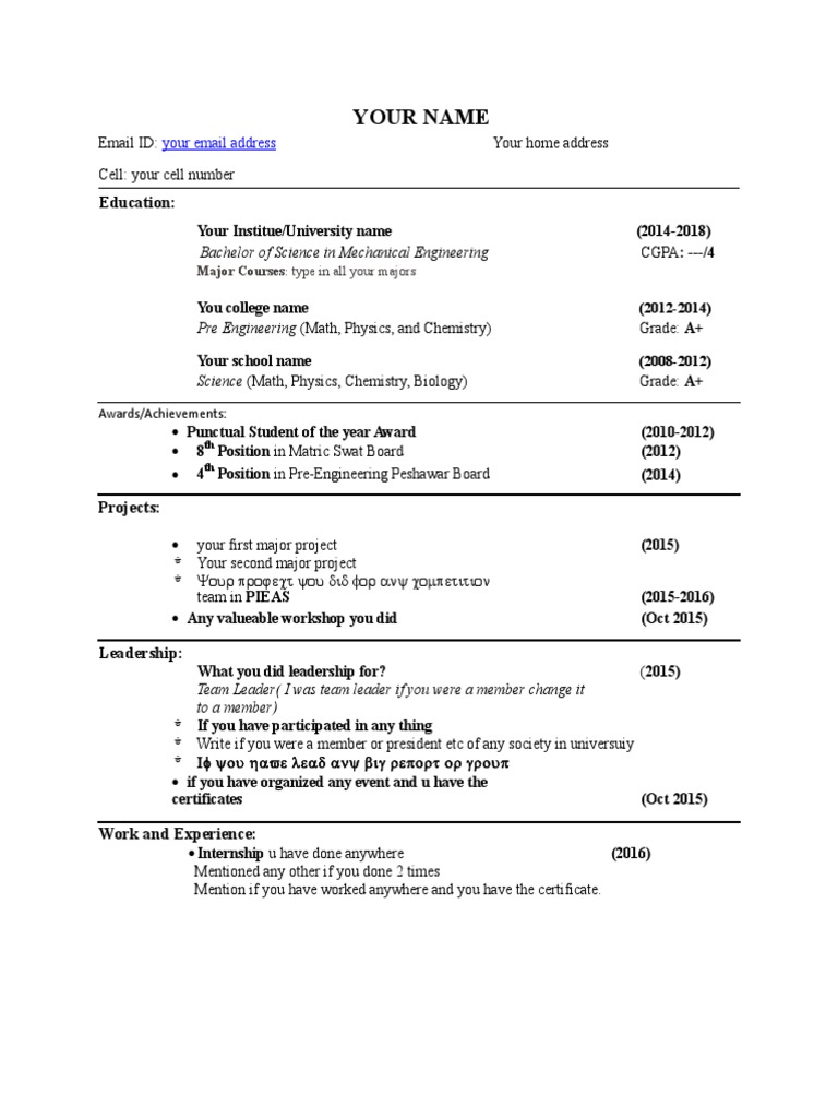 Example CV (MIT Format) | PDF | Engineering | Mechanical Engineering