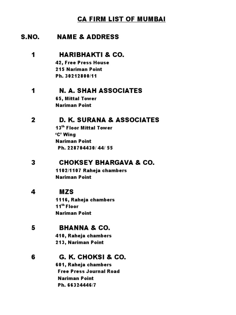 Ca Firm List of Mumbai | PDF