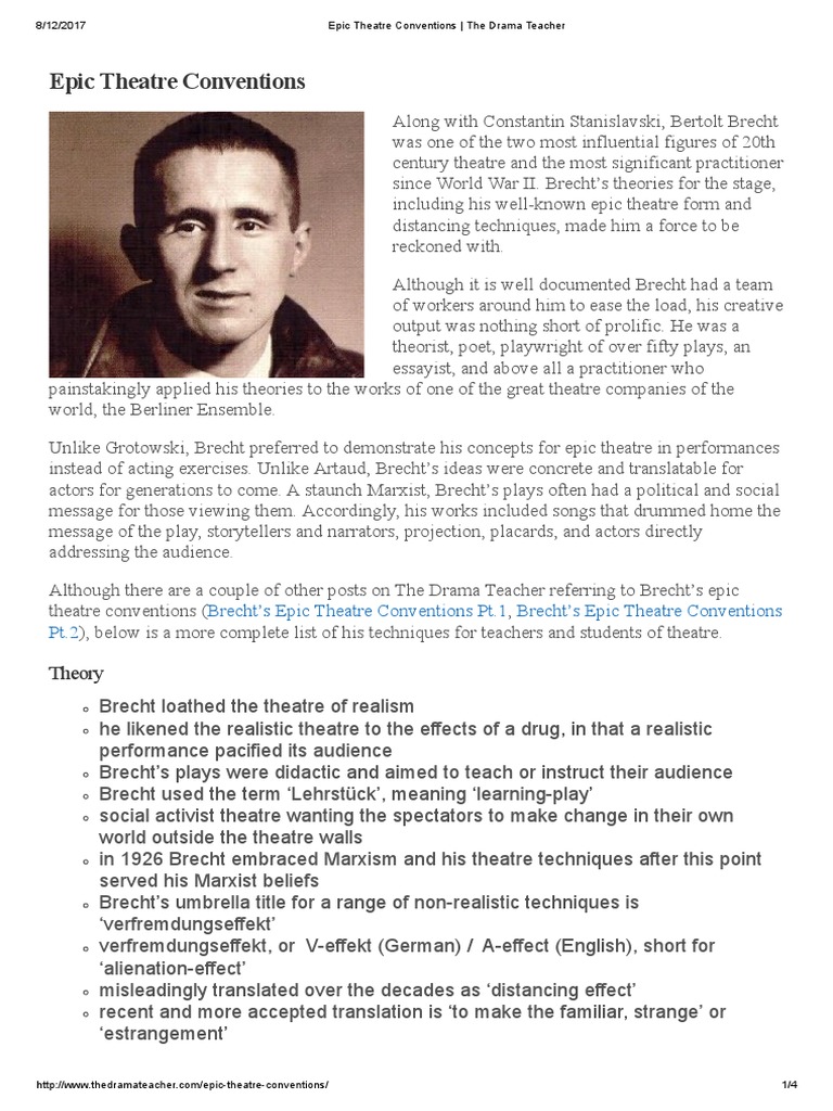 Epic Theatre Conventions The Drama Teacher | PDF | Theatre | Performing ...