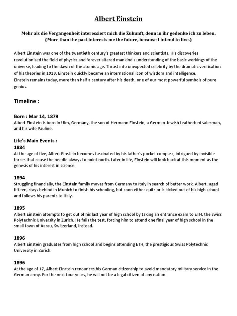 Albert Einstein: Timeline | PDF | Albert Einstein | Science