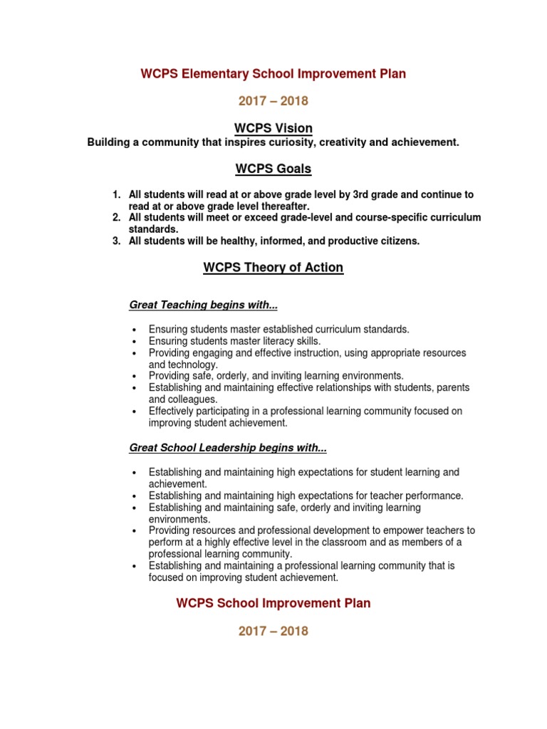 Wcps Elementary School Improvement Plan | PDF | Educational Assessment ...