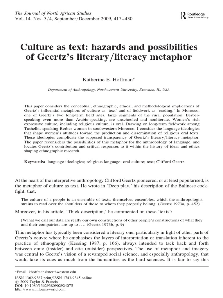 Culture As Text | PDF | Ethnography | Anthropology