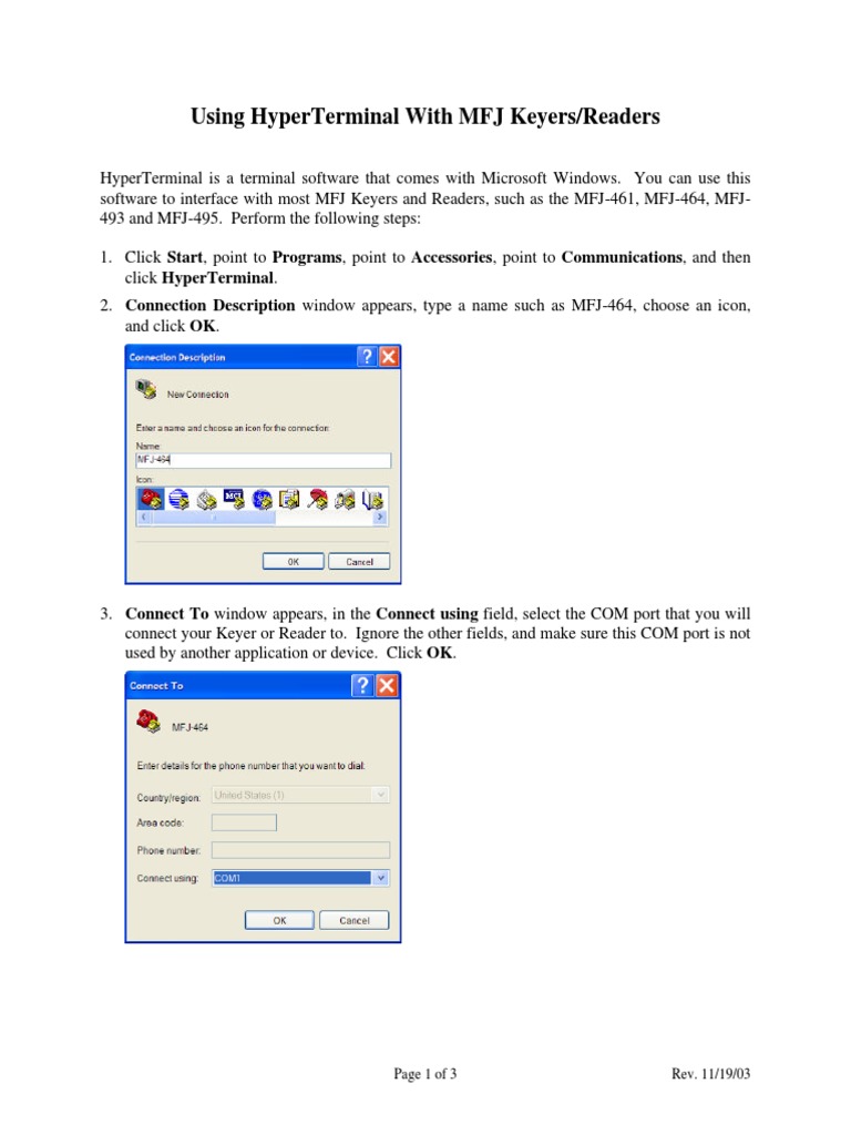 Using HyperTerminal With MFJ KeyersReaders | PDF | Computer Engineering | Computing