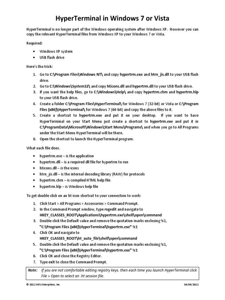 Install HyperTerminal on Windows 7/Vista | PDF | Microsoft Windows ...