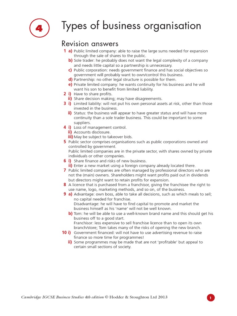 IGCSE Business 4 Answer | PDF | Franchising | Sole Proprietorship