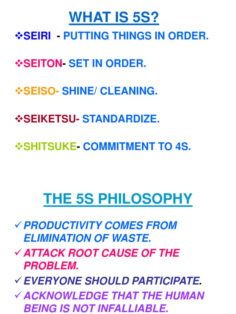 What Is 5S?: Putting Things in Order. Set in Order. Shine/ Cleaning ...