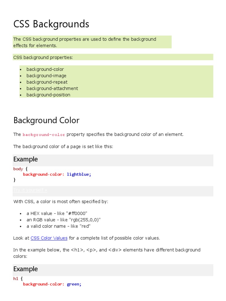 CSS Backgrounds: Background Color | Download Free PDF | Cascading Style ...