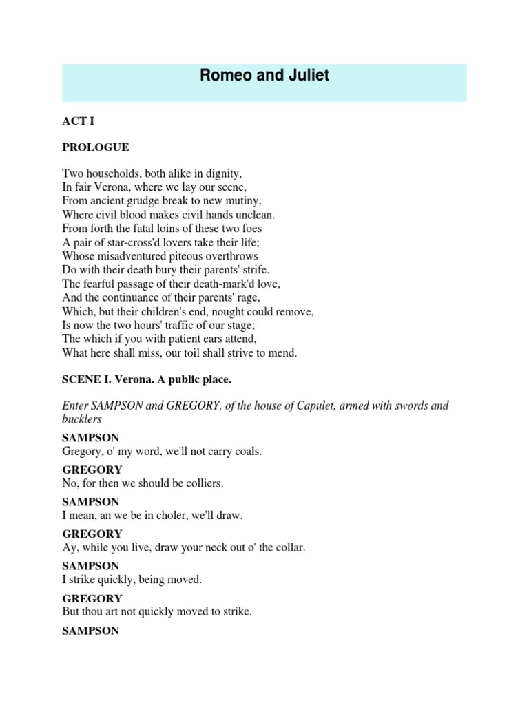 Romeo and Juliet | PDF | Characters In Romeo And Juliet | Shakespearean ...