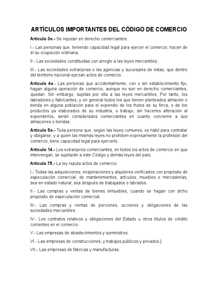Artículos Clave del Código de Comercio | PDF | Comercio | Bancos