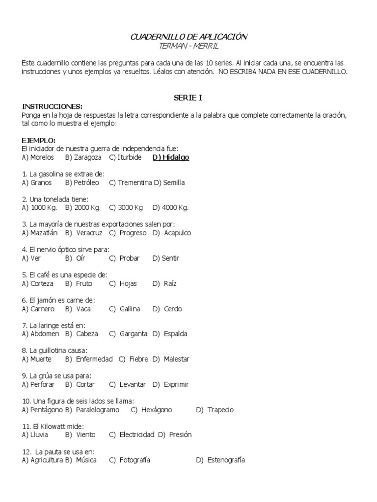 Cuadernillo de Aplicacion Terman Merril | PDF | Naturaleza