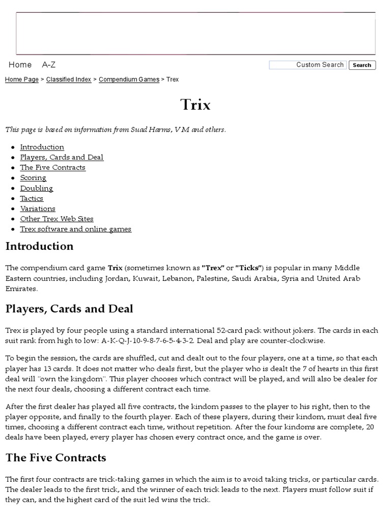 Trix Card Game Guide | PDF | Trick Taking Card Games | Trick Taking Games