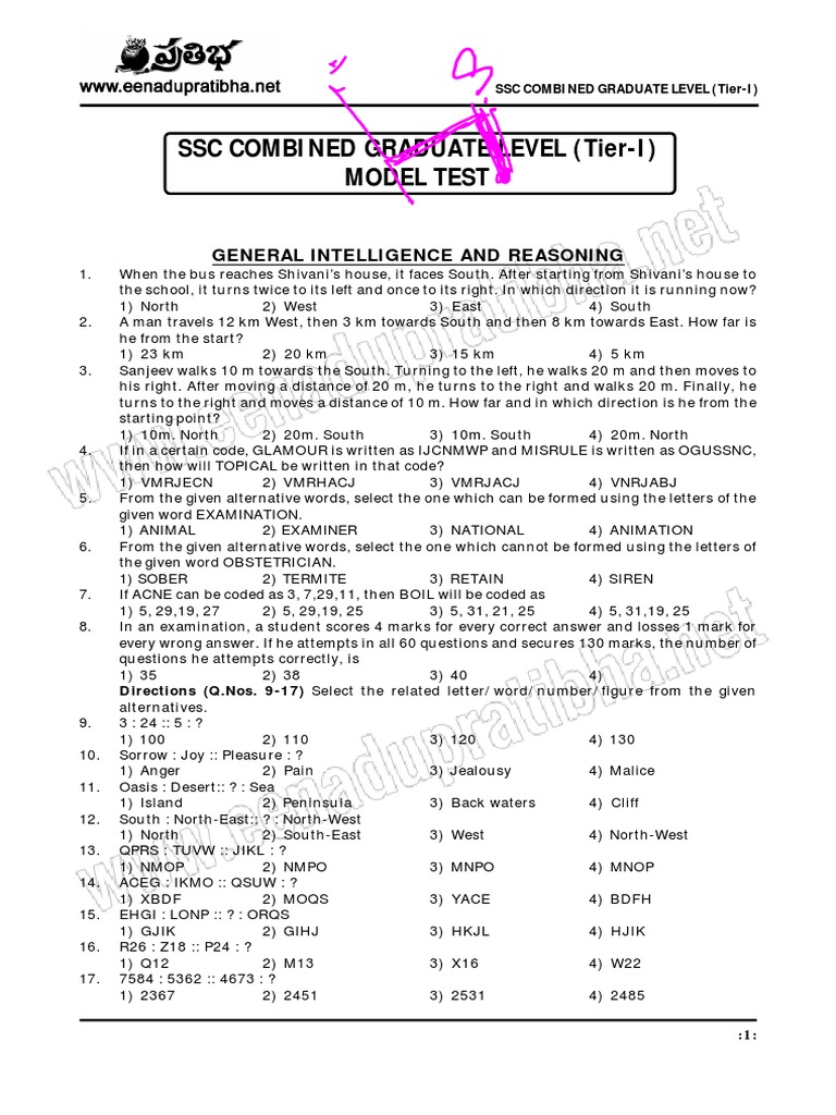 SSC CGL Tier-I Model Test Paper | PDF | Speed | International Monetary Fund
