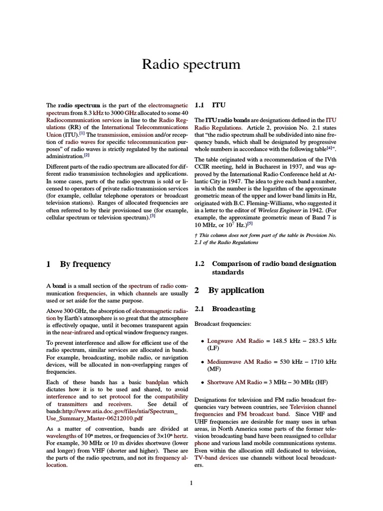 Radio Spectrum: 1 by Frequency 2 by Application | PDF | Radio Spectrum ...