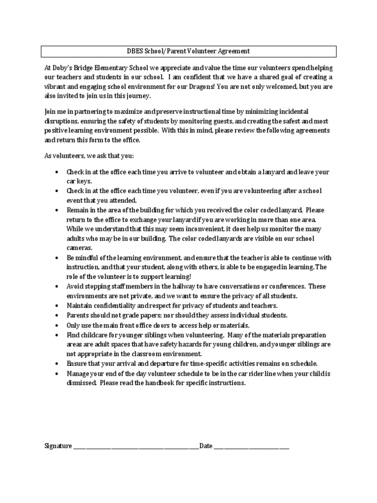 DBES Parent Volunteer Agreement | PDF | Volunteering | Privacy