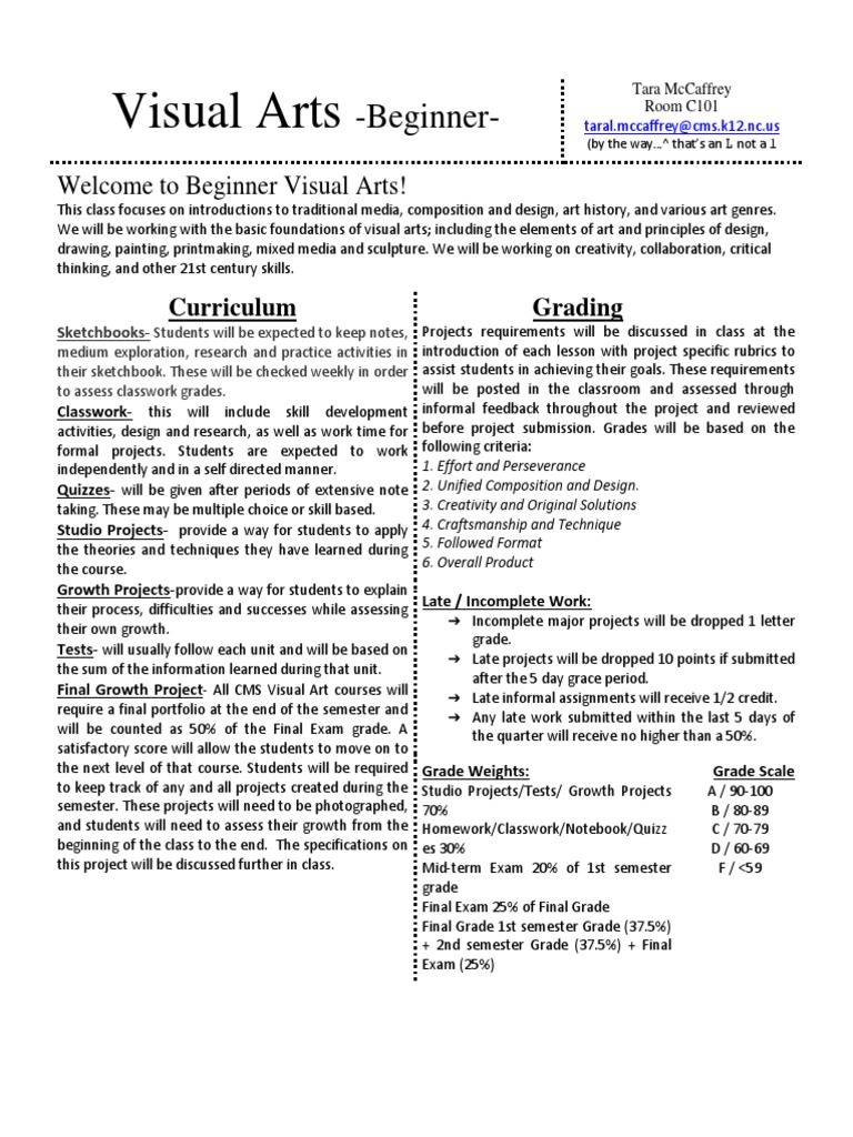 17-18 Vis Art Syllabus | PDF | Test (Assessment) | Academic Term