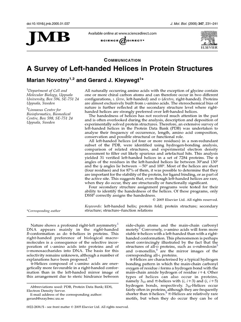 A Survey of LH Helices in Proteins | PDF | Alpha Helix | Protein Structure