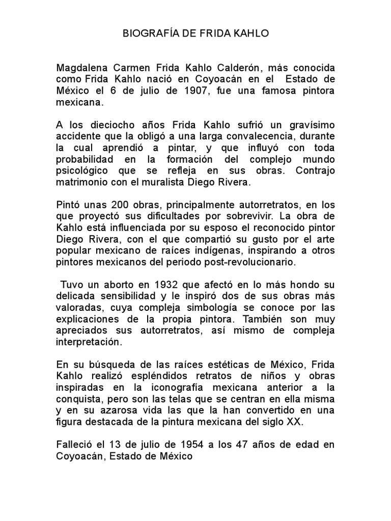 Biografía de Frida Kahlo | PDF