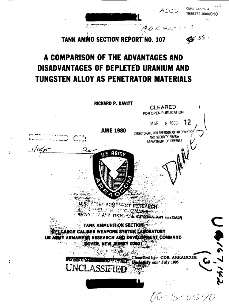 Depleted Uranium Vs Tungsten For Tank Un Ammunition Report No 107 PDF | PDF