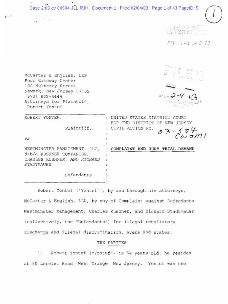 Yontef Vs Charles Kushner 2003 - Jared's Very Crooked Father Got Off ...