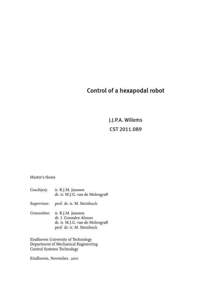 Control of A Hexapodal Robot | PDF | Kinematics | Force