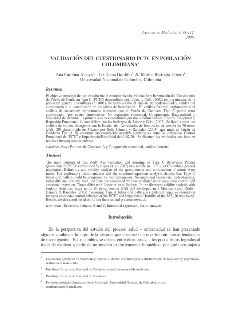 Validacin Del Cuestionario PCTC en Poblacin Colombiana | PDF | Validez ...