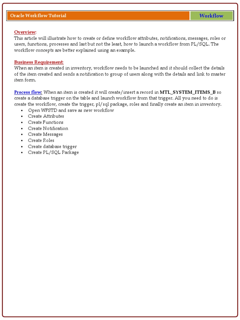 Oracle Workflow Tutorial Pdf Oracle Database Pl Sql