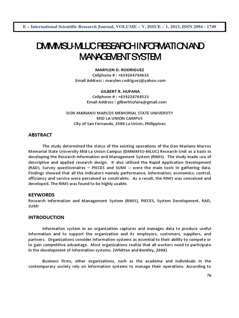Dmmmsu-Mluc Research Information and Management System 1362131785 | PDF | Software Prototyping ...