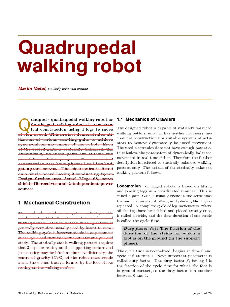 Quadrupedal Walking Robot: Martin Metal | PDF | Kinematics | Coordinate ...