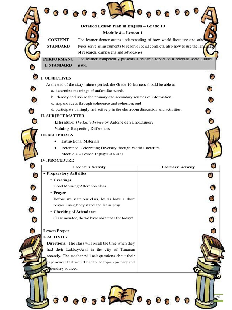 Detailed Lesson Plan in English - Grade 10 Module 4 - Lesson 1 | PDF ...