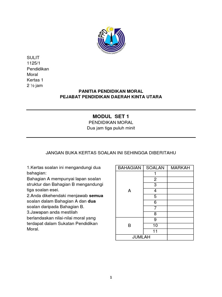 Soalan Modul PM Set 1 | PDF
