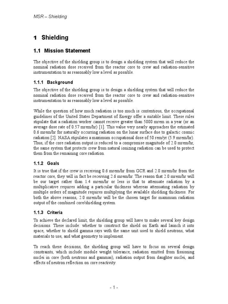MSR Shielding Design for Crew Protection | PDF | Ionizing Radiation ...