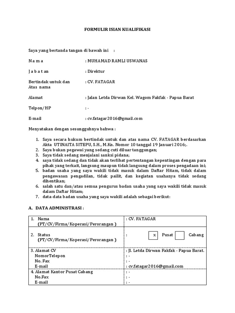 Isian Kualifikasi Pdf