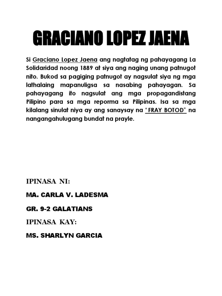 Graciano Lopez Jaena Talambuhay