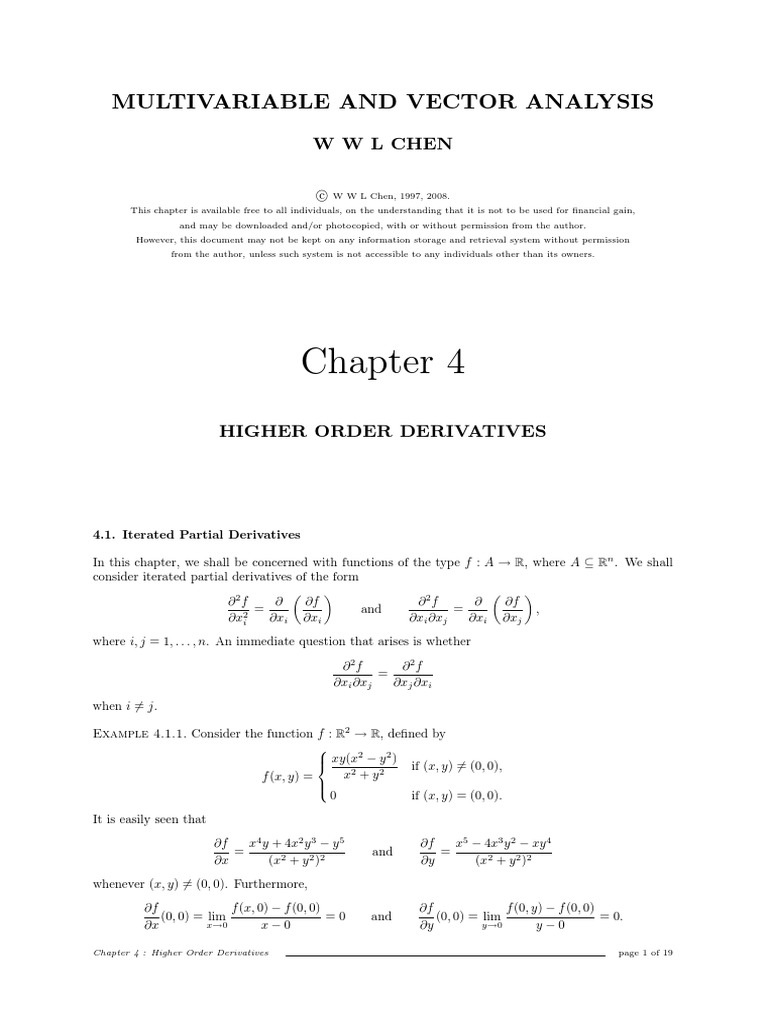 Multivariable and Vector Analysis: Wwlchen | PDF | Derivative | Maxima ...
