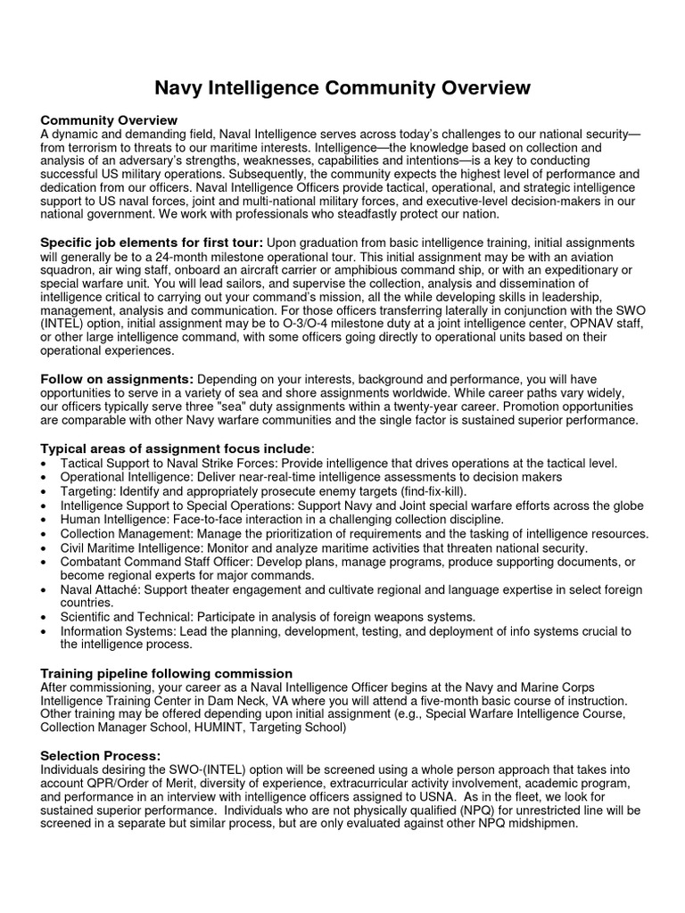 Navy Intelligence Community Overview 2012 | PDF | Military Intelligence ...