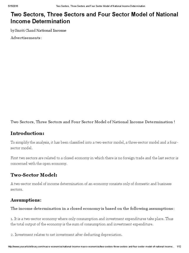Two Sectors, Three Sectors and Four Sector Model of National Income ...