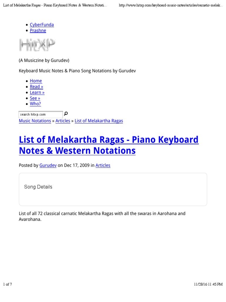 List of Melakartha Ragas | PDF | Classical And Art Music Traditions ...