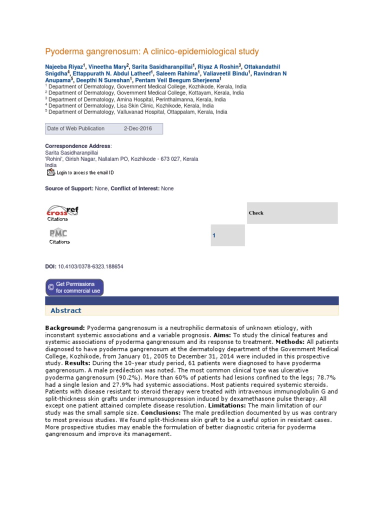 Pyoderma Gangrenosum: A Clinico-Epidemiological Study: Date of Web ...