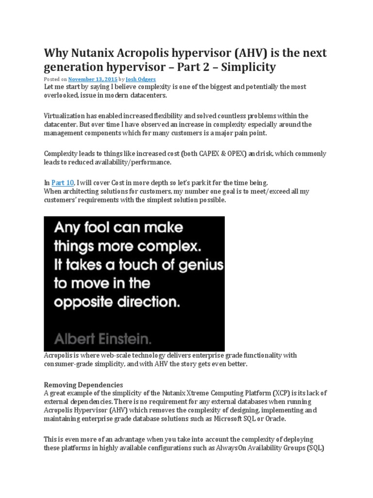 Why Nutanix Acropolis Hypervisor | PDF | Scalability | Computer Cluster